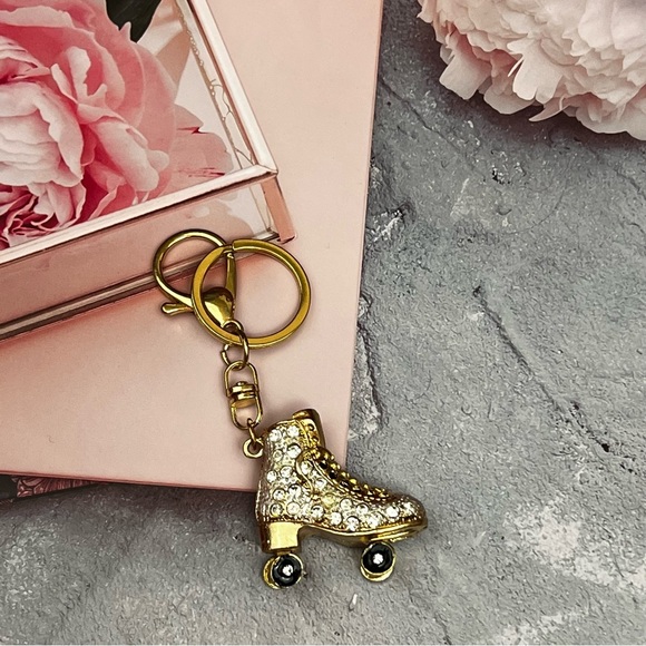 Accessories | Golden Roller Skate With Silver Crystals Keychain Charm ...